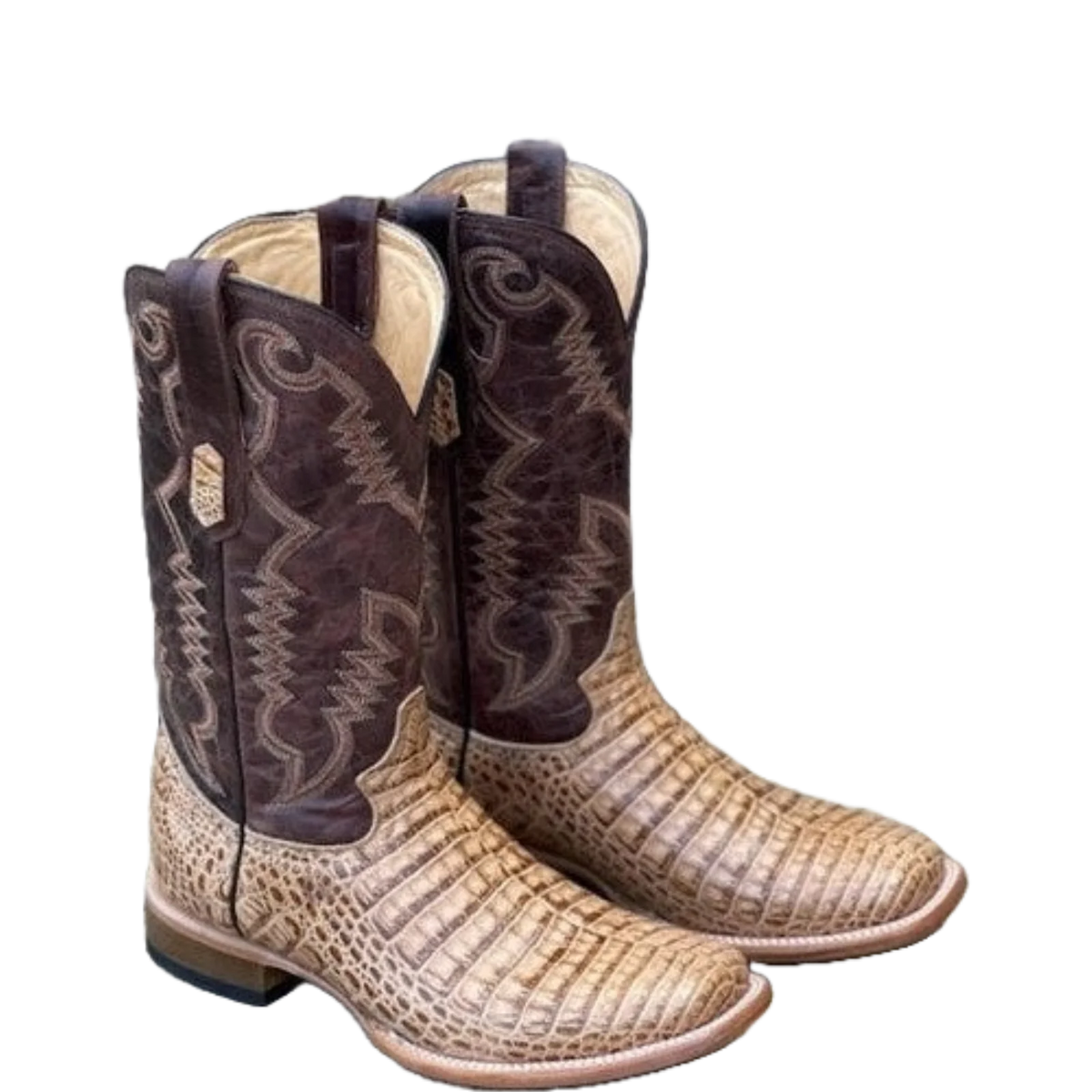 Cowtown Mens Tan Belly Gator Print SQ Toe – French's Boots